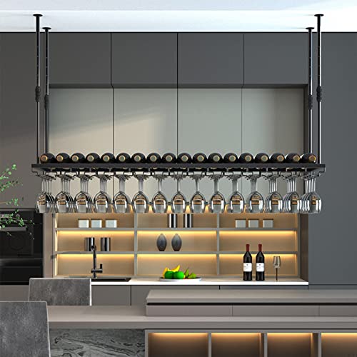 Wine Rack Ceiling Hanging Holder | Wine Bottles and Glass Goblets Stemware Storage Shelf Display Stand, for Under Cabinet Kitchen Bar Organizer Shelves Decorative Frame (Size : 60x