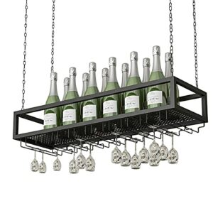 wine rack black metal wine bottle holder ， ceiling hanging iron stemware glasses shelf home bar creative wall mounted floating organizer storage shelves (size : 60x25x20cm)