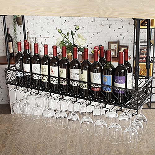 Iron Wine Rack, Upside Down Goblet Rack, Bar Hanging Wine Holder, Wine Cabinet Bar Hanger, Household Ceiling Hanging Cabinet, Height-Adjustable Wine Storage Shelf (Color : B, Size