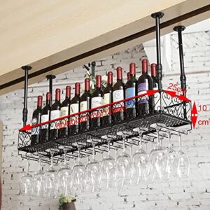 Iron Wine Rack, Upside Down Goblet Rack, Bar Hanging Wine Holder, Wine Cabinet Bar Hanger, Household Ceiling Hanging Cabinet, Height-Adjustable Wine Storage Shelf (Color : B, Size