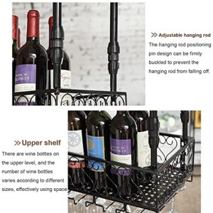 Iron Wine Rack, Upside Down Goblet Rack, Bar Hanging Wine Holder, Wine Cabinet Bar Hanger, Household Ceiling Hanging Cabinet, Height-Adjustable Wine Storage Shelf (Color : B, Size