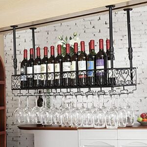 Iron Wine Rack, Upside Down Goblet Rack, Bar Hanging Wine Holder, Wine Cabinet Bar Hanger, Household Ceiling Hanging Cabinet, Height-Adjustable Wine Storage Shelf (Color : B, Size