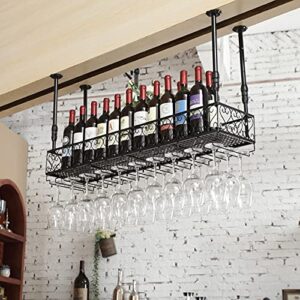 Iron Wine Rack, Upside Down Goblet Rack, Bar Hanging Wine Holder, Wine Cabinet Bar Hanger, Household Ceiling Hanging Cabinet, Height-Adjustable Wine Storage Shelf (Color : B, Size