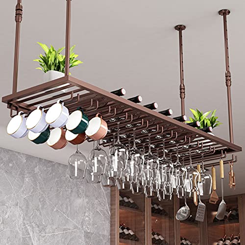 European Style Goblet Wine Rack, Hanging Wine Holder, Creative Bar Counter Wine Glass Wine Storage Shelf, Upside Down Hotel Iron Art High-end Wine Cabinet, Height-Adjustable Wine H