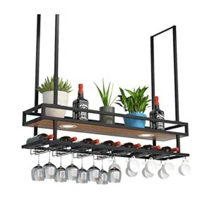 ceiling shelf wine rack, hanging shelf with glass holder, iron upside down stemware goblet wine glass holder,bar wine rack hanging flower stand (color : black, size : 120x30x80cm)