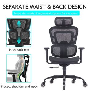 Office Chair, KERDOM Ergonomic Desk Chair, Comfy Breathable Mesh Task Chair with Headrest High Back, Home Computer Chair 3D Adjustable Armrests, Executive Swivel Chair with Roller Blade Wheels