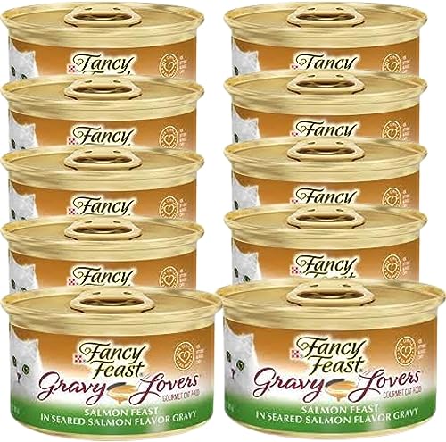 LAIBY Fancy Feast Wet Cat Food | Gravy Lovers Salmon Feast in Seared Salmon Flavor Gravy | Fancy Feast Kitten Wet Food | 3 Oz Can (Pack of 12)