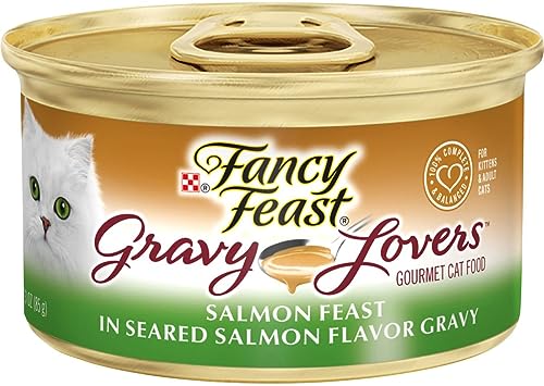 LAIBY Fancy Feast Wet Cat Food | Gravy Lovers Salmon Feast in Seared Salmon Flavor Gravy | Fancy Feast Kitten Wet Food | 3 Oz Can (Pack of 12)