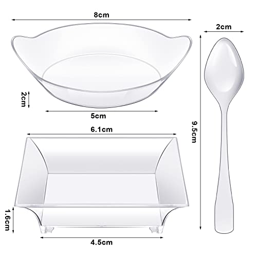 400 Pcs Mini Dessert Plates with Tasting Spoons Disposable Serving Trays 100 Pcs Small Square Appetizer Plates 100 Pcs Clear Plastic Plates 200 Pcs Mini Spoons for Desserts Party Fruit (Oval Leaf)