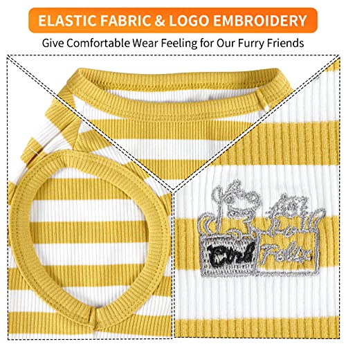 CtilFelix Dog Shirt Striped Dog Clothes Stretchy Vests Soft Cotton for Small Medium Large Dogs Boy Girl Puppy Clothes Lightweight Cat Outfit Kitten Tank Top Apparel T-Shirts Pack-2 Yellow & Rust S