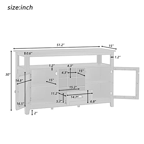 FRITHJILL 51.2 inches Wide Sideboard with Large Storage Space, Modern Coffee Bar Cabinet with Wine Rack, Acrylic Door, Adjustable Shelves