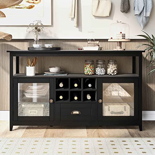 FRITHJILL 51.2 inches Wide Sideboard with Large Storage Space, Modern Coffee Bar Cabinet with Wine Rack, Acrylic Door, Adjustable Shelves