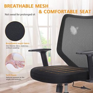 Desk Chair Ergonomic Office Chair with Adjustable Armrests, Reclining Tilt Function & Breathable Mesh Mid Back Home Office Chair with PU Wheels, Computer Task Chair with Lumbar Support & Arms (Black)