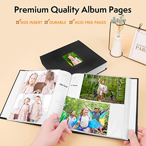 Photo Album 4x6 240 Photos Linen Frame Cover with Memo Areas, 4x6 Photo Album, Wedding Photo Album 4x6, 4x6 Photo Book with Writing Space for Wedding Kids Family Vacation Baby Engagements (Black)