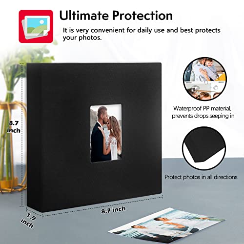 Photo Album 4x6 240 Photos Linen Frame Cover with Memo Areas, 4x6 Photo Album, Wedding Photo Album 4x6, 4x6 Photo Book with Writing Space for Wedding Kids Family Vacation Baby Engagements (Black)