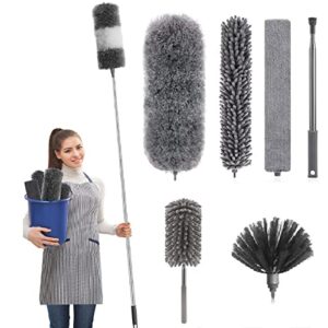 microfiber feather duster 7pcs - extendable & bendable dusters with long extension pole, washable lightweight dusters for cleaning ceiling fan, high ceiling, blinds, furniture, cars