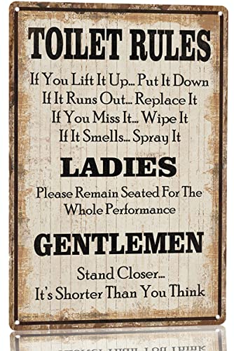 Funny Toilet Rules Warning Sign Metal Tin sign Retro Funy Bathroom Decor for Bar Cafe Pub Home 8x12 Inch