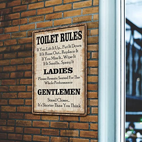 Funny Toilet Rules Warning Sign Metal Tin sign Retro Funy Bathroom Decor for Bar Cafe Pub Home 8x12 Inch