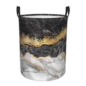 round single black white gold foil marble dirty laundry hamper,storage bin organizer laundry hamper portable laundry