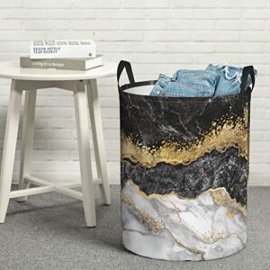 Round Single Black White Gold Foil Marble Dirty Laundry Hamper,Storage Bin Organizer Laundry Hamper Portable Laundry