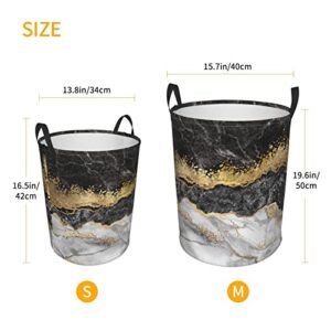 Round Single Black White Gold Foil Marble Dirty Laundry Hamper,Storage Bin Organizer Laundry Hamper Portable Laundry