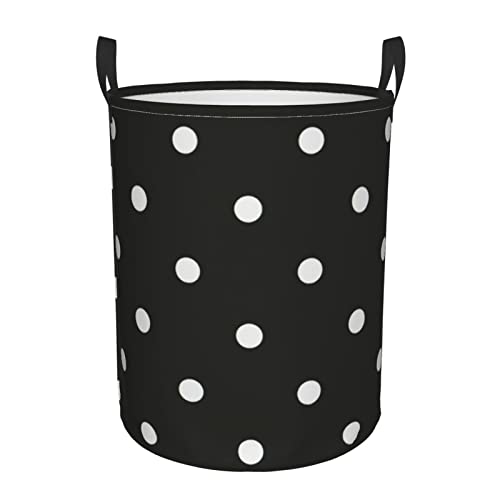 Round Single Black And White Polka Dot Dirty Laundry Hamper,Storage Bin Organizer Laundry Hamper Portable Laundry