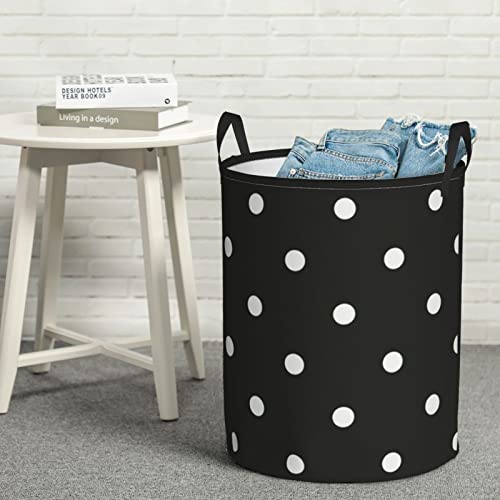 Round Single Black And White Polka Dot Dirty Laundry Hamper,Storage Bin Organizer Laundry Hamper Portable Laundry