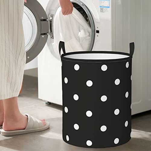 Round Single Black And White Polka Dot Dirty Laundry Hamper,Storage Bin Organizer Laundry Hamper Portable Laundry