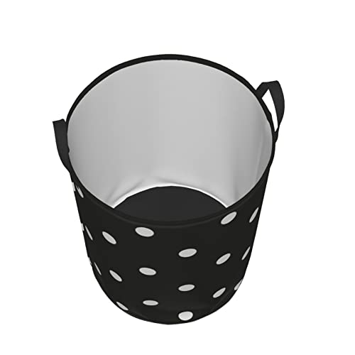 Round Single Black And White Polka Dot Dirty Laundry Hamper,Storage Bin Organizer Laundry Hamper Portable Laundry