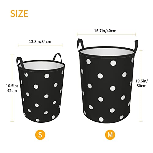 Round Single Black And White Polka Dot Dirty Laundry Hamper,Storage Bin Organizer Laundry Hamper Portable Laundry