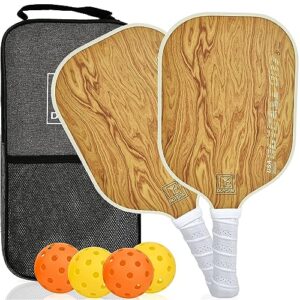 13 mm pickleball paddles set of 2, 2023 usapa approved, carbon fiber surface (chs), polypropylene honeycomb core, anti-slip sweat-absorbing grip, 4 pickleball, portable carry bag (wood grain)