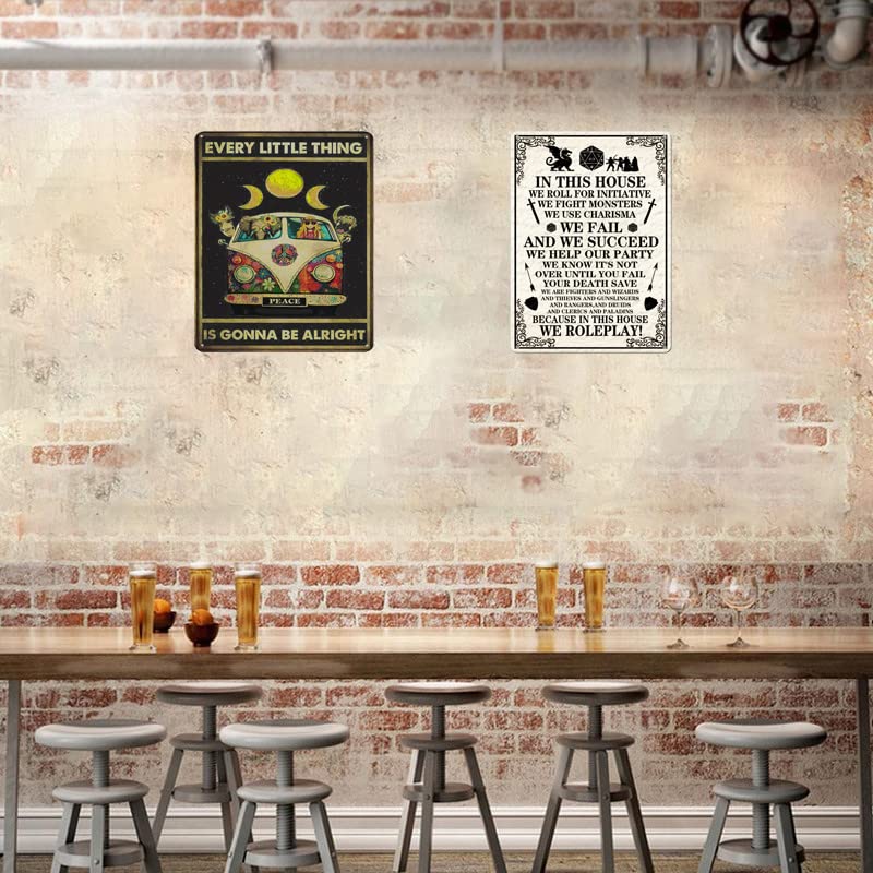 KONMPFEY Funny Hippie Room Decor Every Little Thing Is Gonna Be Alright Retro Metal Tin Sign Wall Art Posters For Hippie Gifts Man Cave Home Coffee Bar Signs 8x12inch