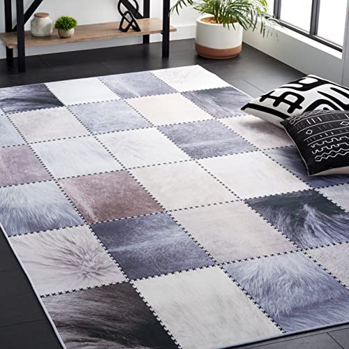 Safavieh Faux Hide Collection Area Rug - 6' x 9', Beige & Grey, Patchwork Design, Non-Shedding & Easy Care, Machine Washable Ideal for High Traffic Areas in Living Room, Bedroom (FAH519B)