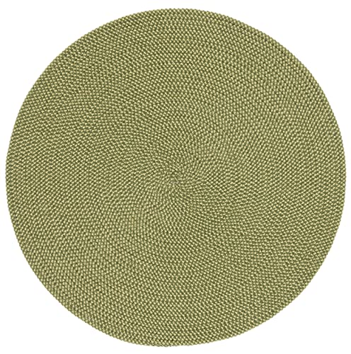 Safavieh Braided Collection Area Rug - 4' Round, Olive & Green, Handmade Country Farmhouse, Ideal for High Traffic Areas in Living Room, Bedroom (BRD403X)