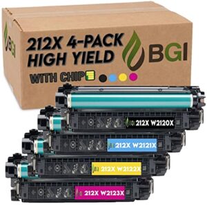 bgi remanufactured toner cartridge replacement for hp 212x high-yield 4-pack use m554 m555 mfp m578 | w2120x w2121x w2122x w2123x | taa compliant, stmc certified, usa remanufactured | with chip