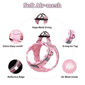 Mercano Soft Mesh Dog Harness and Leash Set, No-Chock Step-in Reflective Breathable Lightweight Easy Walk Escape Proof Vest Harnesses with Safety Buckle for Small Medium Dogs, Cats (Pink, M)