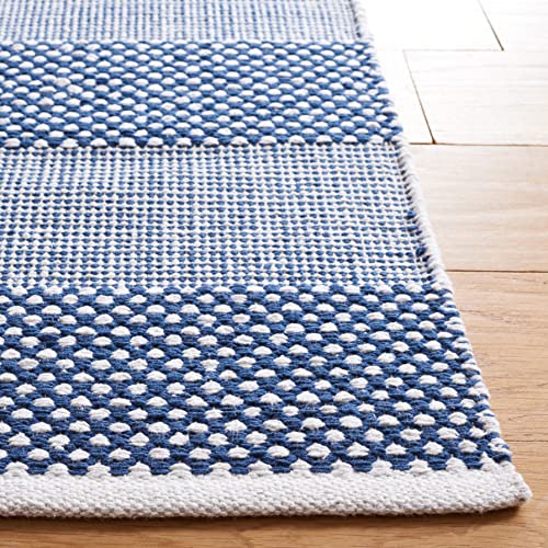 Safavieh Striped Kilim Collection Area Rug - 5' x 8', Ivory & Blue, Flat Weave Cotton Design, Easy Care, Ideal for High Traffic Areas in Living Room, Bedroom (STK802M)