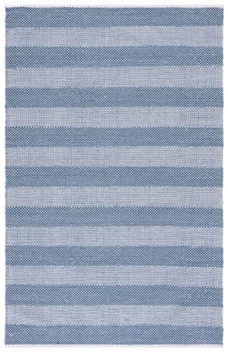 Safavieh Striped Kilim Collection Area Rug - 5' x 8', Ivory & Blue, Flat Weave Cotton Design, Easy Care, Ideal for High Traffic Areas in Living Room, Bedroom (STK802M)