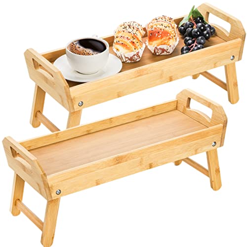 AVLA 2 Pack Bamboo Serving Platter, Serving Board on Stand, Party Raised Serving Appetizer Tray, Decorative Dessert Table Display Shelf Organizer, Cheese Charcuterie Boards Riser with Handle