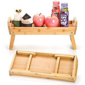 AVLA 2 Pack Bamboo Serving Platter, Serving Board on Stand, Party Raised Serving Appetizer Tray, Decorative Dessert Table Display Shelf Organizer, Cheese Charcuterie Boards Riser with Handle