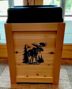 new rustic moose wood kitchen trash bin garbage can 33 gal cabin western decor new commerial grade heavy duty swing in lid upgraded lid wonderful