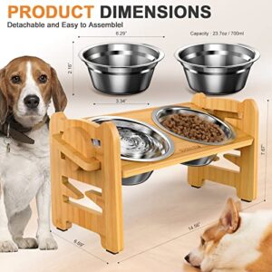 SEASOULSTAR Elevated Dog Bowls for Small Dogs and Cats -Tilted Adjustable Raised Dog Bowls with 2 Stainless Steel Bowls,Non-Slip Bamboo Dog Cat Feeder