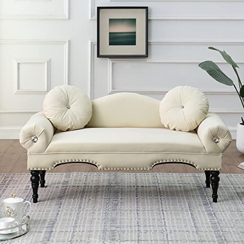 GNIXUU 54” Modern Small Loveseat Sofa, Mid Century Love Seat Couch Settee Velvet Tufted 2 Seater Couches Bedside Entryway Bench with 2 Pillows Nailhead Trim for Bedroom, Living Room(Beige)