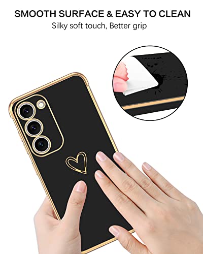 BENTOBEN Samsung Galaxy S23 Case, Cute Heart Pattern Slim S23 Case, Soft Flexible Shockproof TPU Bumper Women Girl Non-Slip Lightweight Phone Cover Charging Case for Samsung S23 6.1" 2023, Black