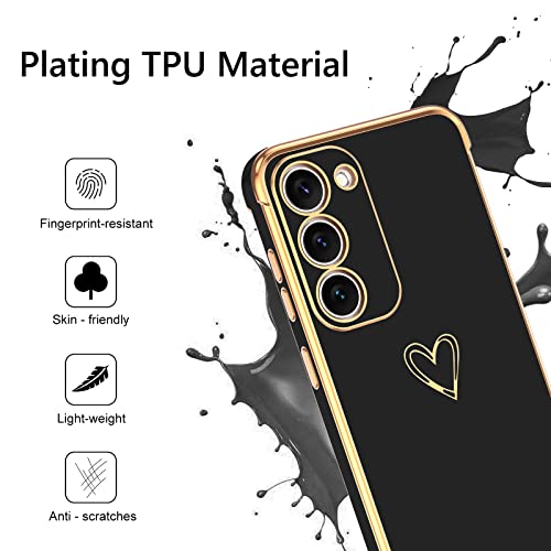 BENTOBEN Samsung Galaxy S23 Case, Cute Heart Pattern Slim S23 Case, Soft Flexible Shockproof TPU Bumper Women Girl Non-Slip Lightweight Phone Cover Charging Case for Samsung S23 6.1" 2023, Black