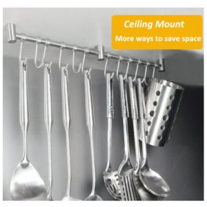 WSTECHCO 2 pcs 22 Inch Hanger Rods Hanging Bars With 10 Hooks, for Kitchen Utensils Pots and Pans, Towel Hanging Rails, Staineless Steel 304, For Hang Up Coat Bag Umbrella Hat Keys Scarf