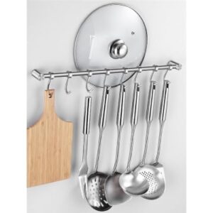 WSTECHCO 2 pcs 22 Inch Hanger Rods Hanging Bars With 10 Hooks, for Kitchen Utensils Pots and Pans, Towel Hanging Rails, Staineless Steel 304, For Hang Up Coat Bag Umbrella Hat Keys Scarf