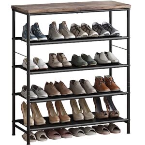 ingiordar shoe rack organizer 5 tier metal organizer shelf with industrial mdf board and layer fabric for entryway closet bedroom living room garage,black & rustic brown