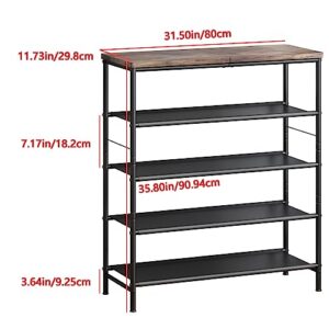 INGIORDAR Shoe Rack Organizer 5 Tier Metal Organizer Shelf with Industrial MDF Board and Layer Fabric for Entryway Closet Bedroom Living Room Garage,Black & Rustic Brown