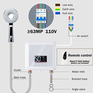 Tankless Instant Hot Water Heater with Remote Control, Electric, 5500W, 110V,Constant Temperature, Digital Display for RV Home Kitchen Indoor(White)（Can't Use Socket）